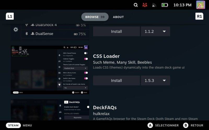 Installer CSS Loader via Decky Loader pour installer des thèmes sur Steam Deck